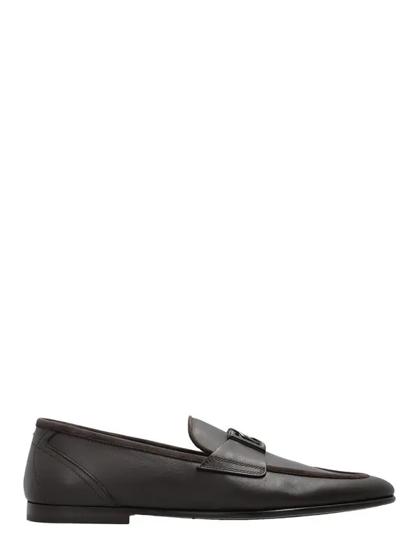Dolce & Gabbana Leather Loafers With "dg" Ornament - Brown