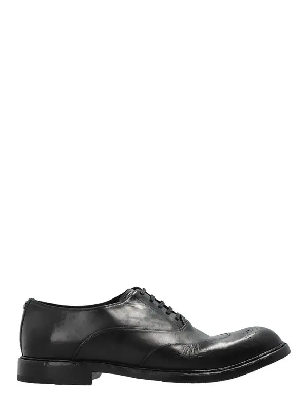 Dolce & Gabbana Leather Derby Shoes With Vintage Effect - Black