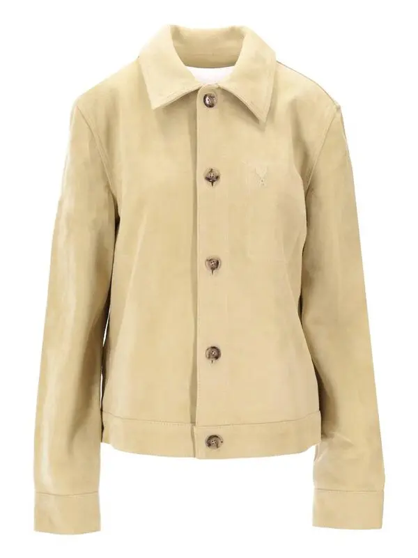 Ami Leather De Coeur Buttoned Jacket - Anis