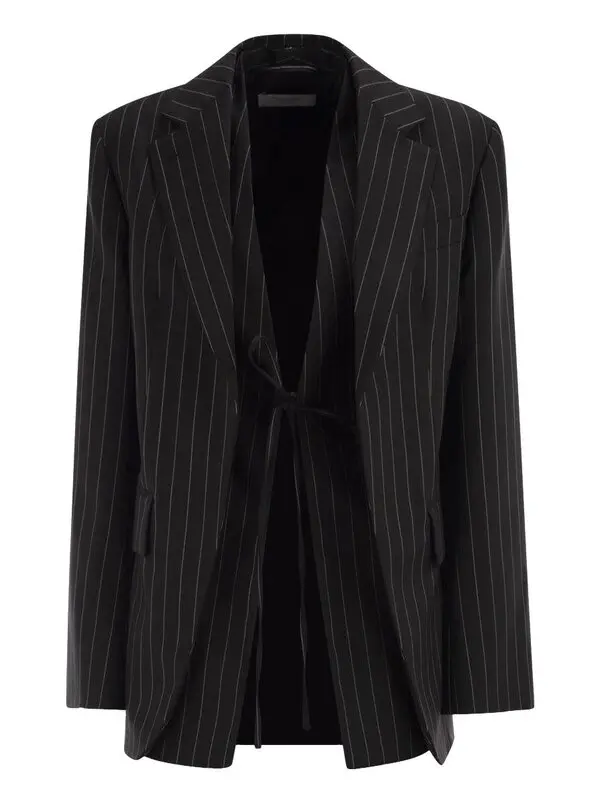 Sportmax Spxdivina Pinstriped Gabardine Tailored Blazer - Black