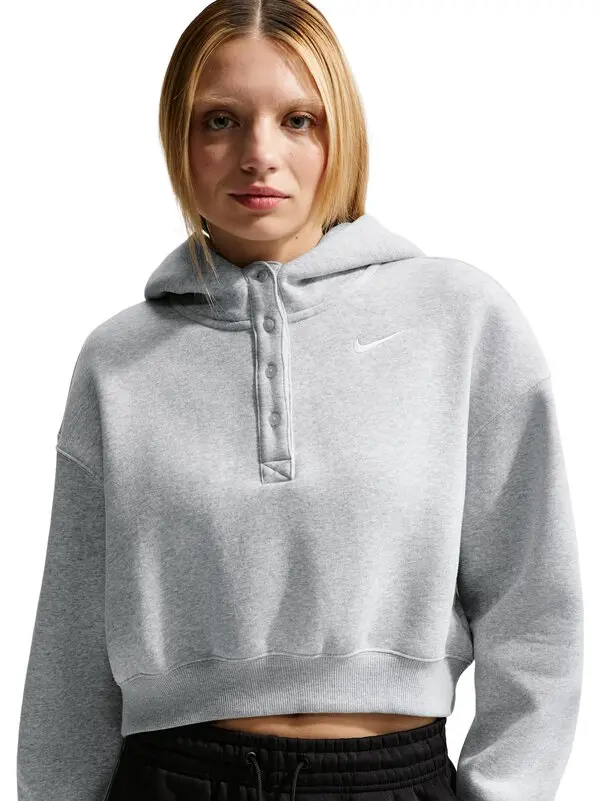 Nike Sportswear Phoenix Fleece Oversized Cropped Henley Hoodie - Grey