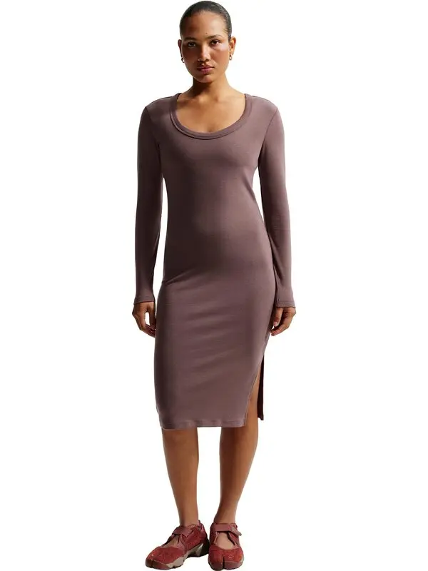 Nike Chill Knit Tight Long-sleeve Midi Mini-rib Dress - Purple
