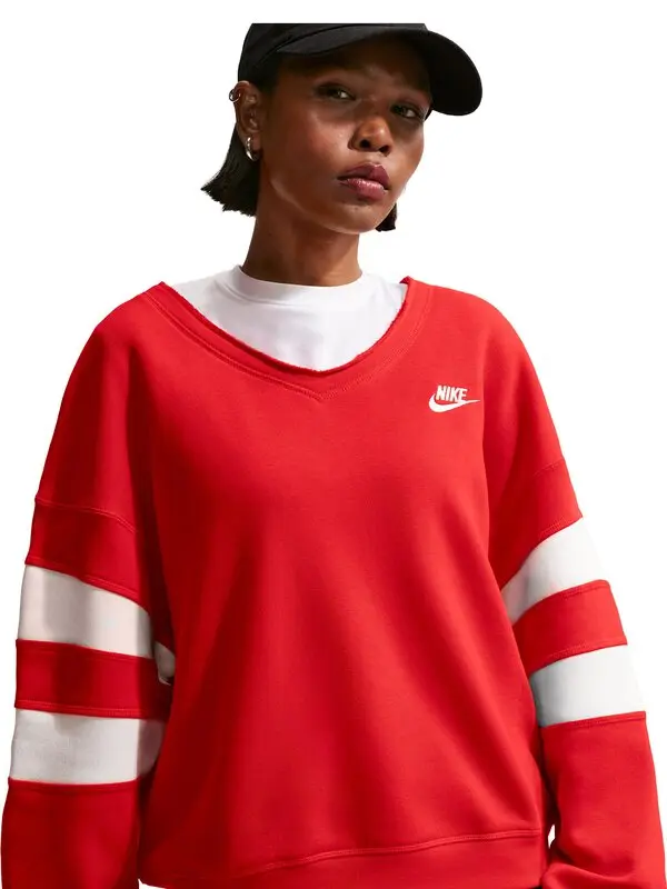 Nike Sportswear Club Fleece Oversized V-neck Sweatshirt - Red