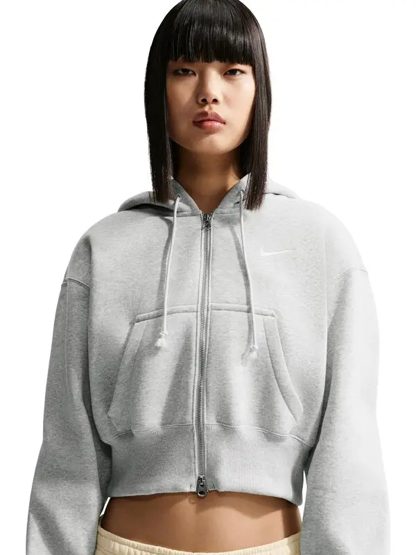 Nike Sportswear Phoenix Fleece Loose Full-zip Cropped Hoodie - Grey