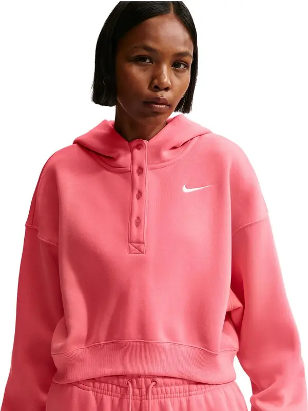 Nike Sportswear Phoenix Fleece Oversized Cropped Henley Hoodie - Pink