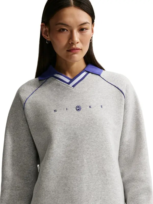 Nike Sportswear Phoenix Fleece Oversized Graphic Polo Top - Grey
