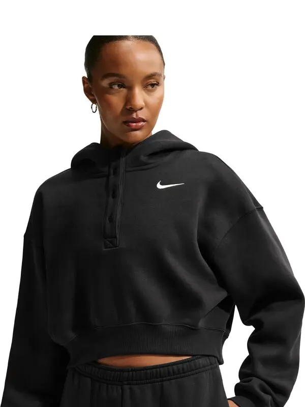 Nike Sportswear Phoenix Fleece Oversized Cropped Henley Hoodie - Black