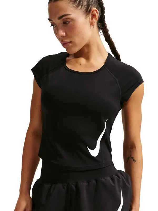 Nike Tempo Swoosh Dri-fit Cap-sleeve Running Top - Black