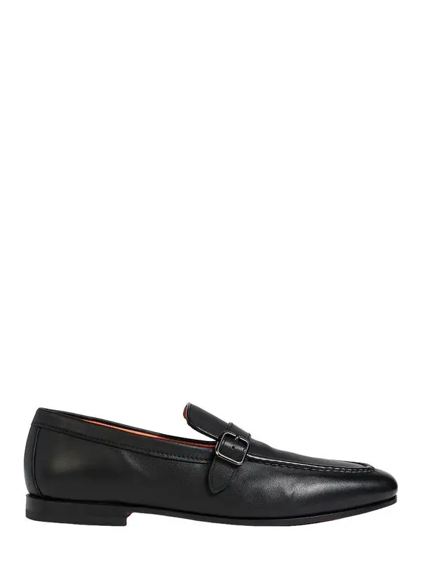 Santoni Leather Loafers With Buckled Straps - Black