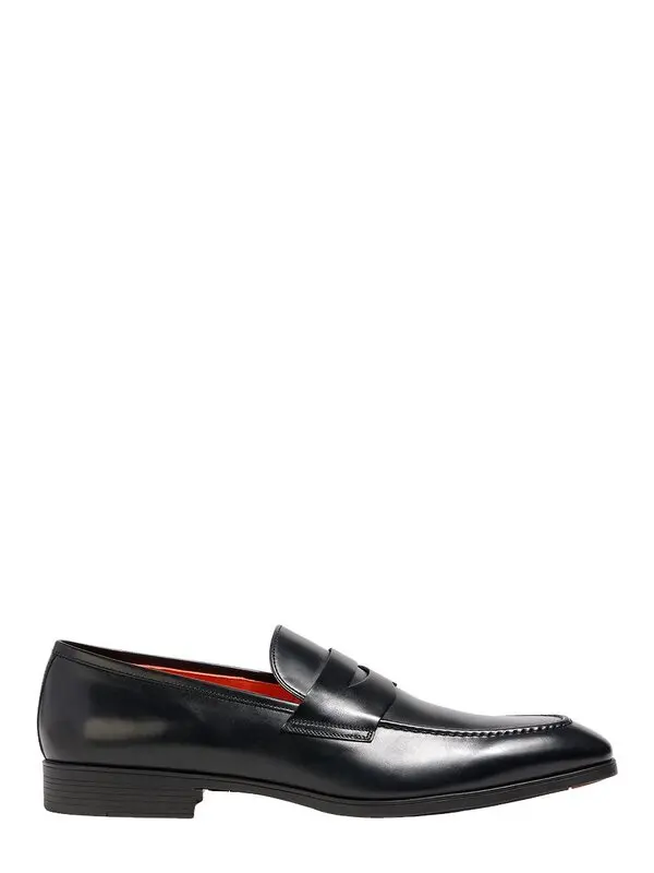 Santoni Leather Penny Loafers - Black