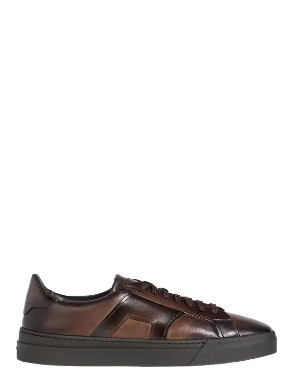 Santoni Burnished Leather Double Buckle Sneakers - Dark Brown