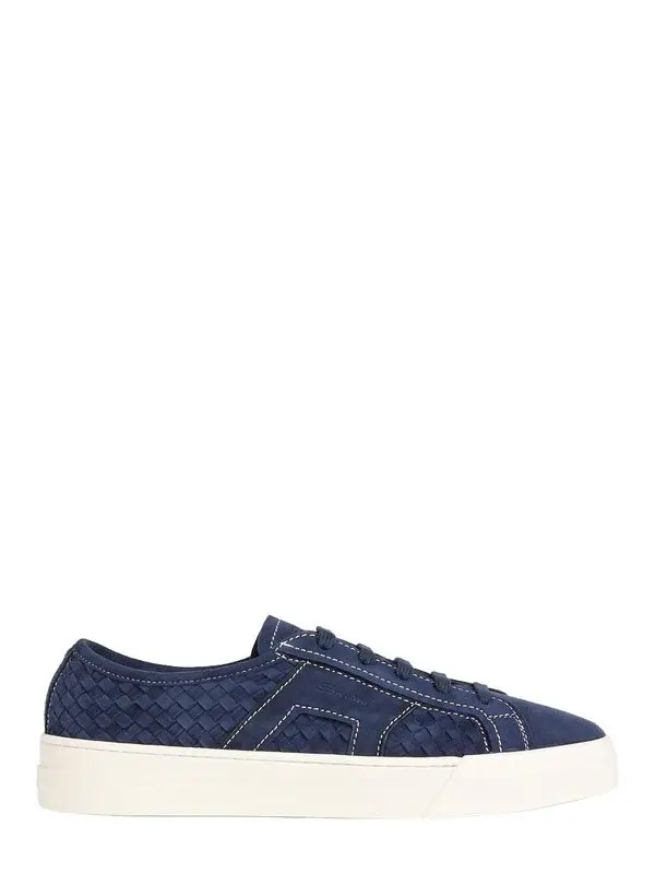 Santoni Double Buckle Woven Suede Sneakers - Navy