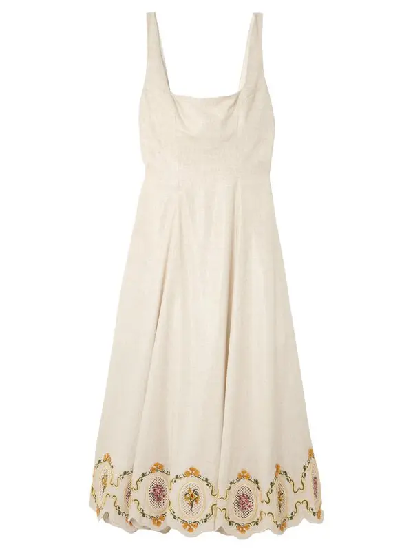 AGUA BY AGUA BY BENDITA Pistilo Cordillera Embroidered Metallic-woven Midi Dress - Neutrals