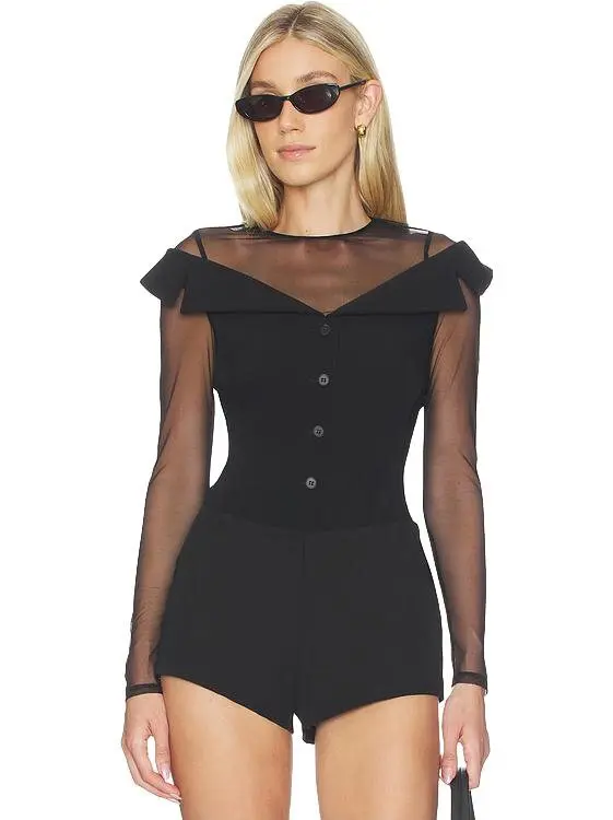 Fleur Du Mal Off The Shoulder Blazer Bodysuit - Black