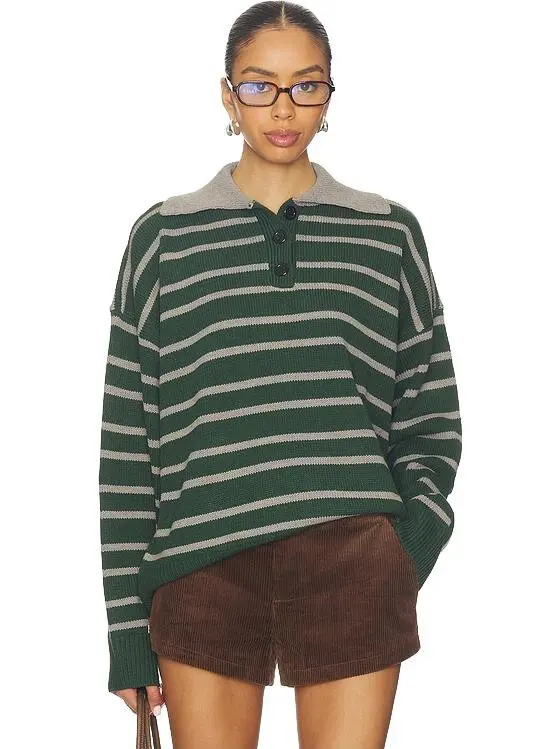 ALL THE WAYS Clydie Polo Sweater - Green Stripe