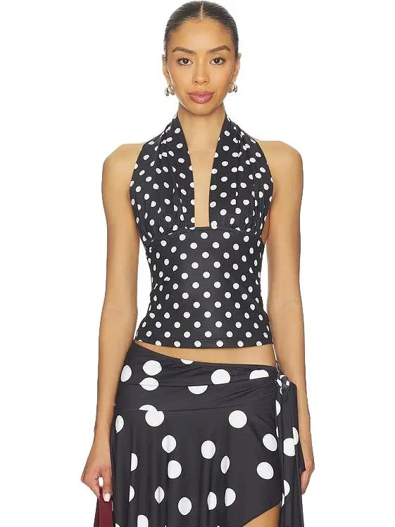 Lioness Safari Halter Top - Noir Polka