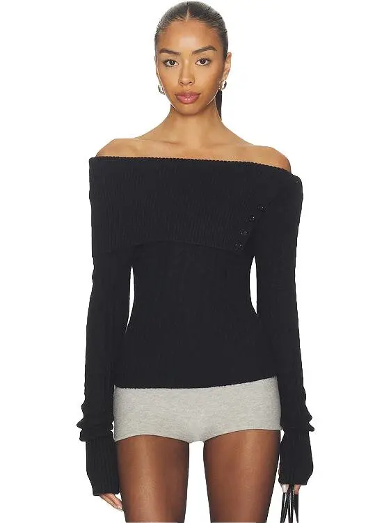 GUIZIO Draped Collar Knit Jumper - Black