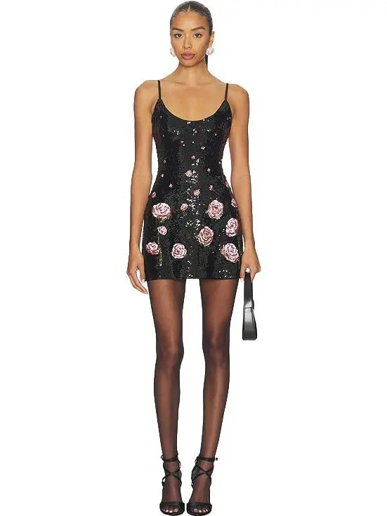 GUIZIO Sequin Mini Dress - Floral Black