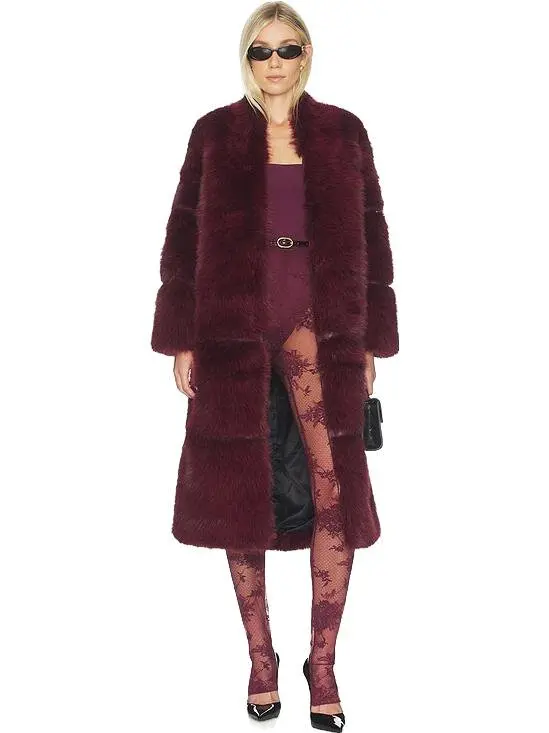 Apparis Sylke Sable Faux Fur Coat - Merlot