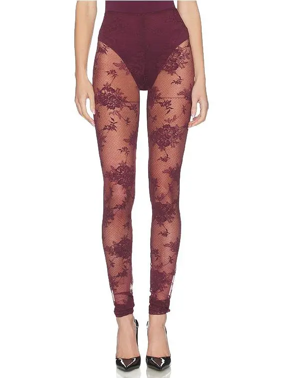 Andamane Zillah Lace Leggings In Burgundy - Cabernet