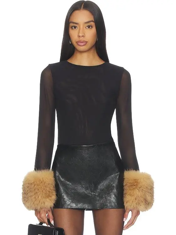 Alice + Olivia Delaina Crop Top With Faux Fur Cuff - Black