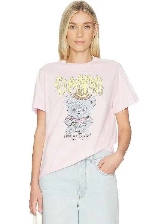 GANNI Cowboy Bear Graphic T-shirt - Chalk Pink