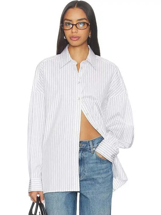 Helmut Lang Placket Cinch Shirt - White & Navy