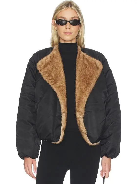 Line & Dot Camden Bomber Jacket With Faux Fur Trim - Black