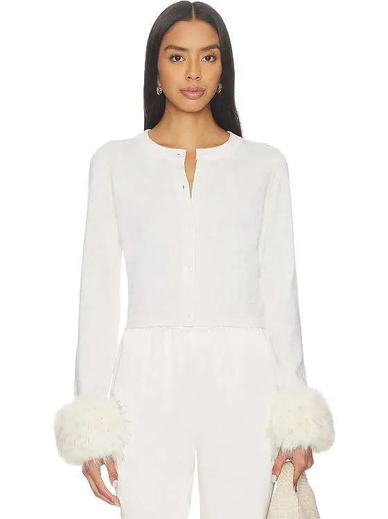 Alice + Olivia Dollie Faux Fur Cuff Cardigan - Soft White