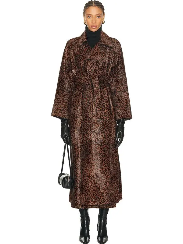 Nour Hammour Althea Pony Hair Trench Coat - Deep Leopard