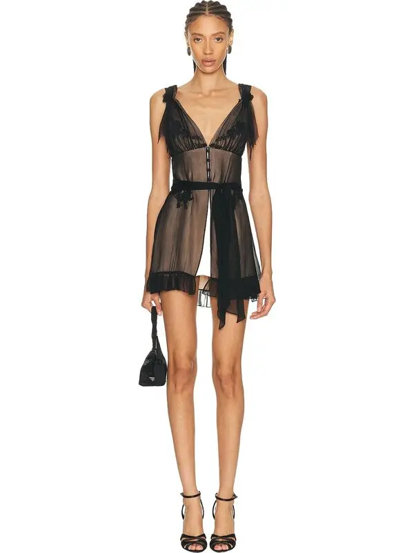MIRROR PALAIS Mini Dress With Floral Appliqué And Ruffle Trims - Honey & Noir