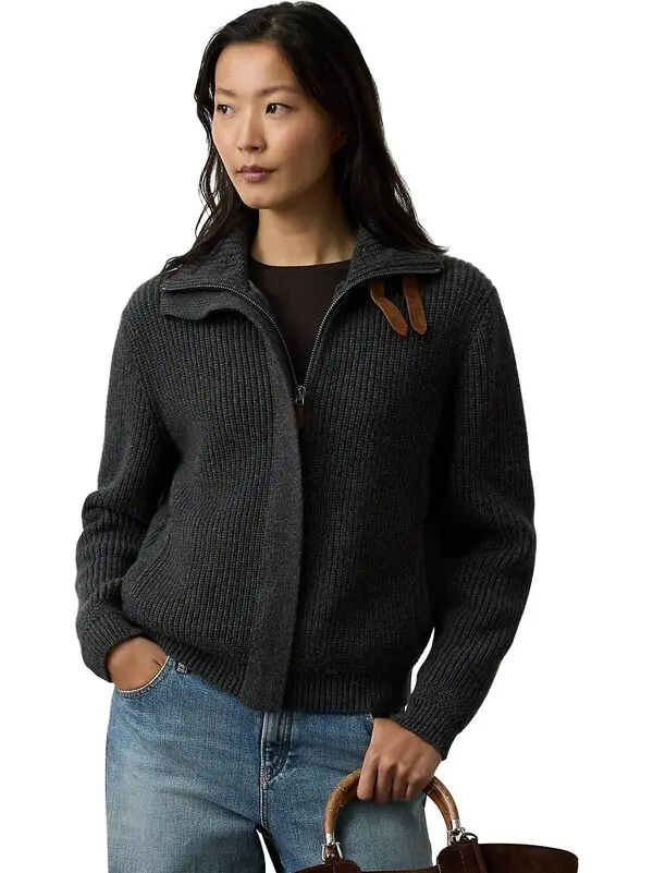 Ralph Lauren Rib-knit Cashmere Cardigan - Medium Grey Melange