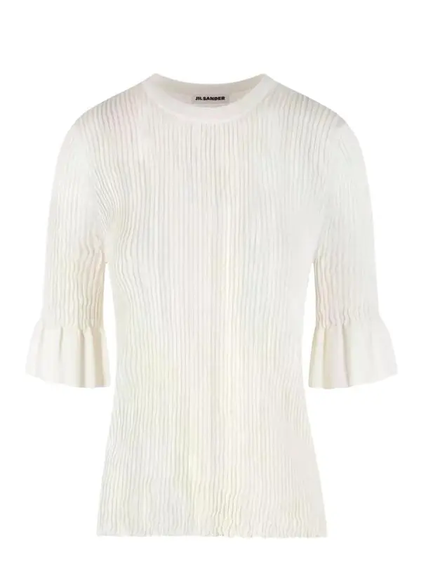 JIL SANDER Ruffled Ribbed Top - White