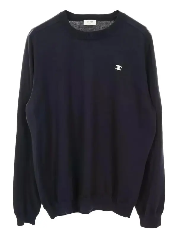 Celine Logo-embroidered Crew-neck Sweater - Blue