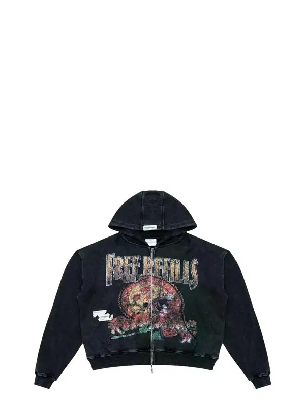 FREE REFILLS Printed Zip-up Hoodie - Black