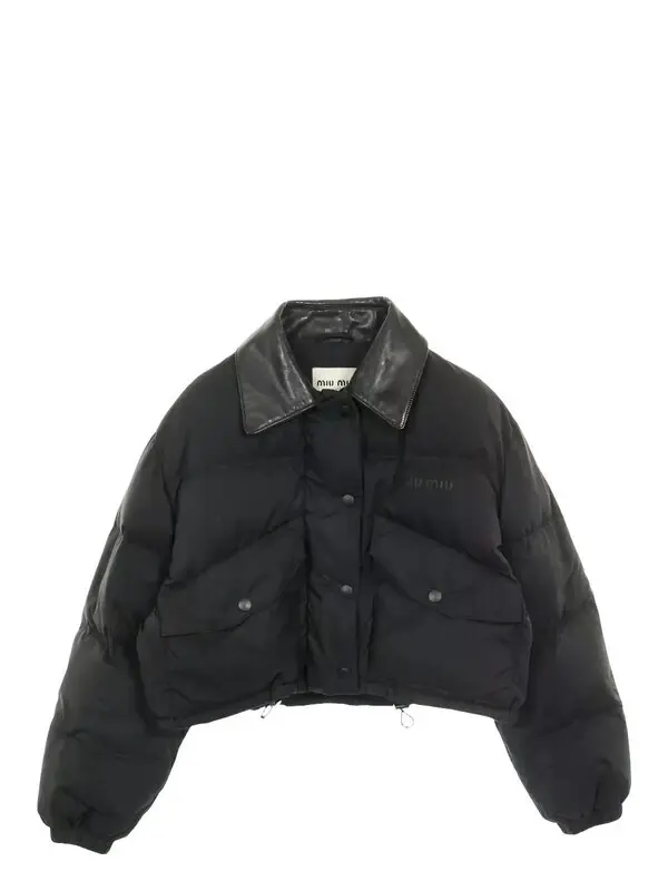 Miu Miu 2000s Logo Leather Down Jacket - Black