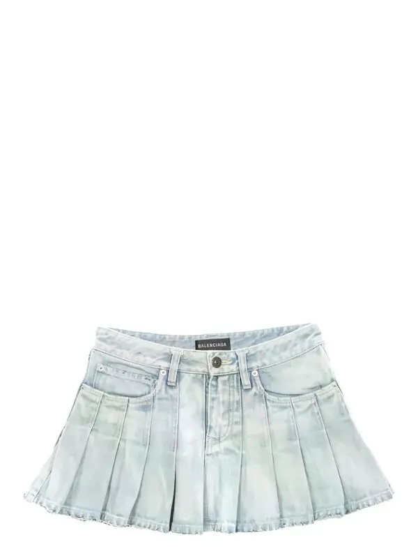 Balenciaga 2010s Pleated Denim Mini Skirt - Blue