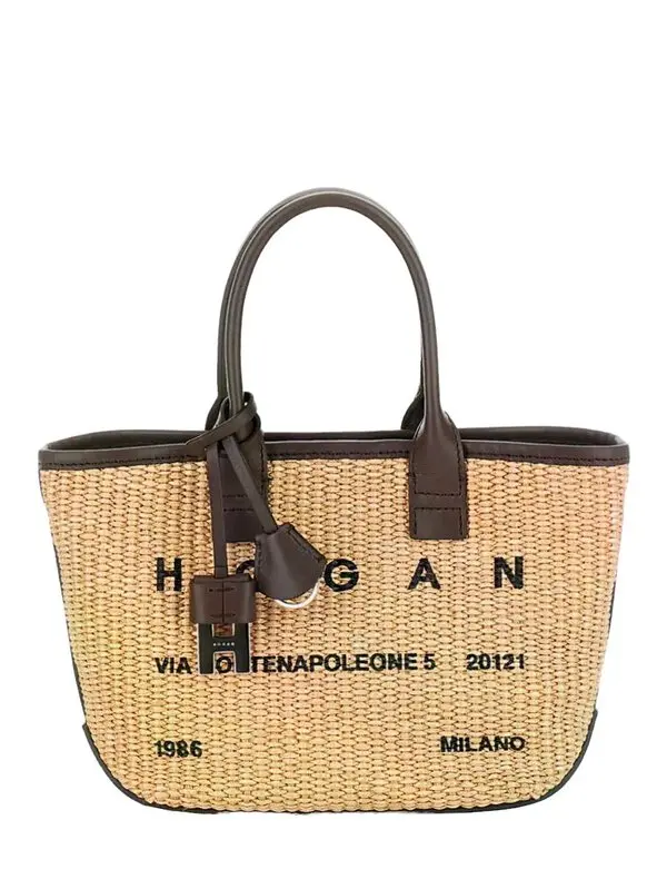 Hogan Embroidered Raffia Tote - Neutrals