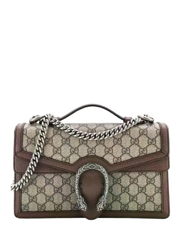 Gucci Dionysus Top Handle Chain Bag Gg Coated Canvas Small Satchel - Neutrals