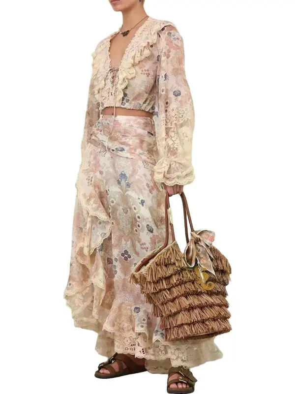 Zimmermann Floral-print Lace Maxi Skirt - Neutrals