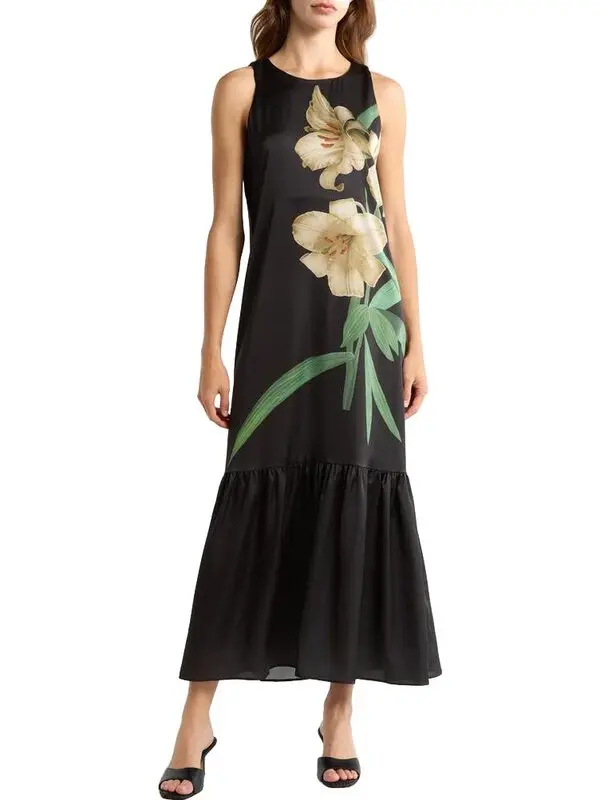Vince Camuto Floral Drop Waist Maxi Dress - Arctic Wolf