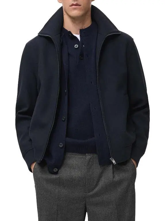 Mango Textured Zip-up Jacket - Navy