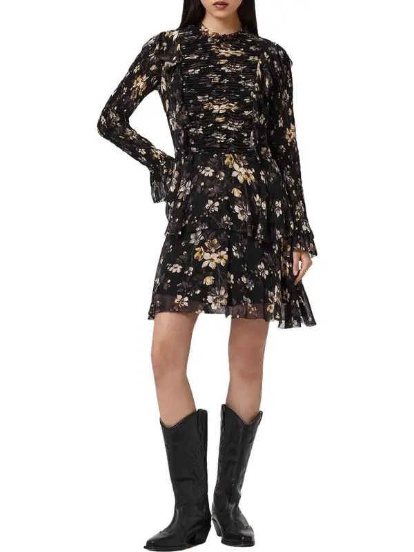 ALLSAINTS Portia Floral Long Sleeve Dress - Vine Black