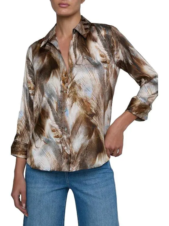 L'Agence Dani Feather Print Silk Shirt - Neutral/brown Mix Feather