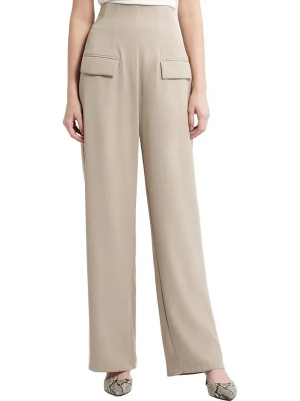 Oddmuse High-waist Wide-leg Pants - Taupe