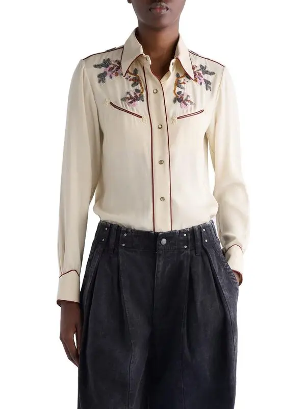 Isabel Marant Yzea Beaded Western Shirt - Ecru