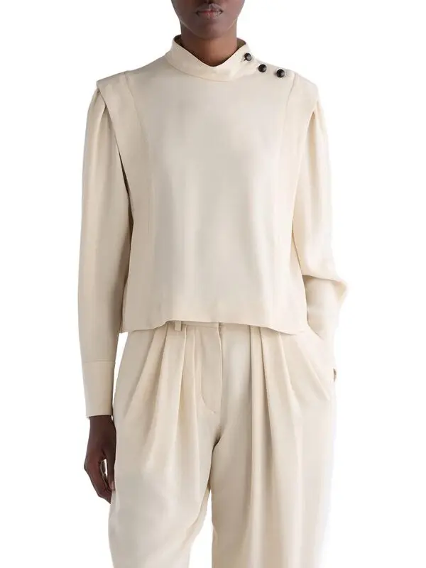 Isabel Marant Felissa Button Shoulder Mock Neck Top - Ecru