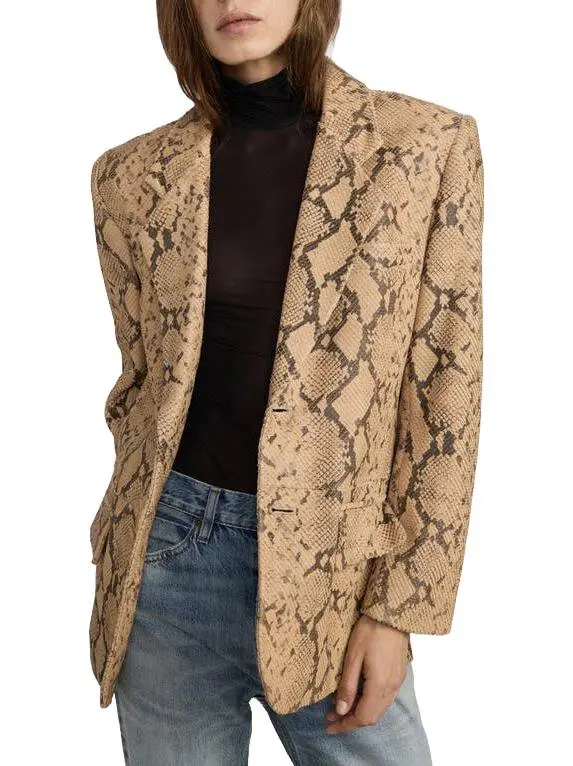 FRAME Snake Print Leather Blazer - Sand Multi