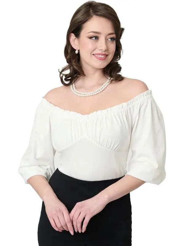 Unique Vintage Peasant Sleeve Blouse - Solid Ivory