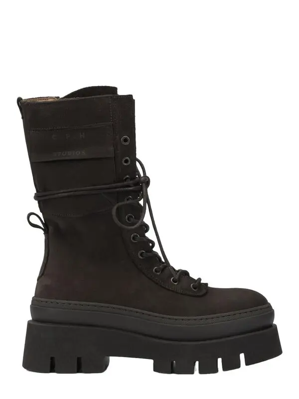 SUMMERY COPENHAGEN Leather Combat Boots - Brown